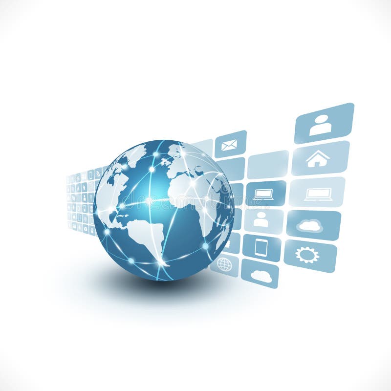 World with Media Network Symbol for Communication & Technology Business ...