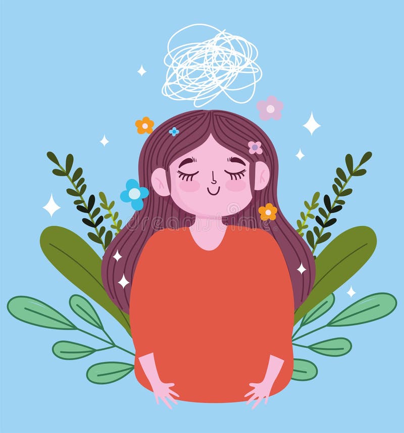 World Mental Health Day, Young Woman Problem Mind Stock Vector ...