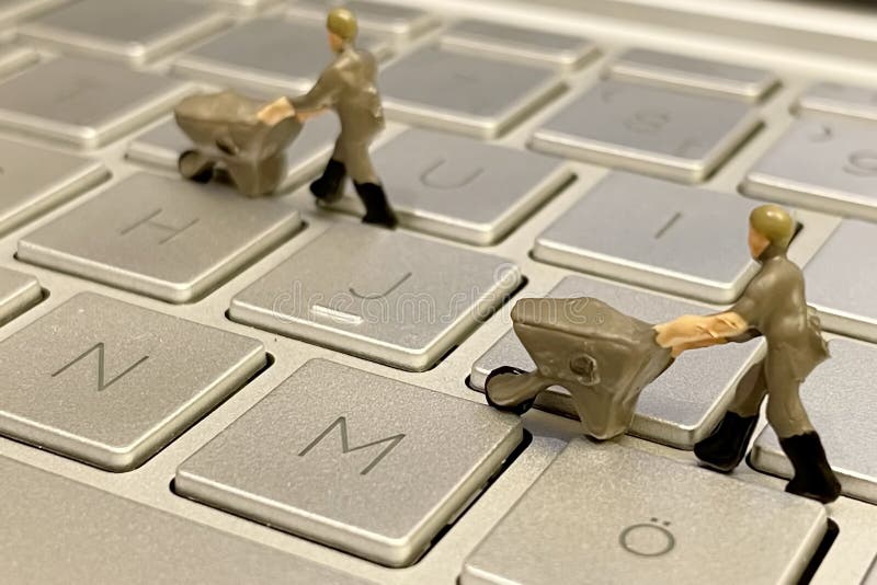 It World and Miniature Working People. Stock Image - Image of computer ...