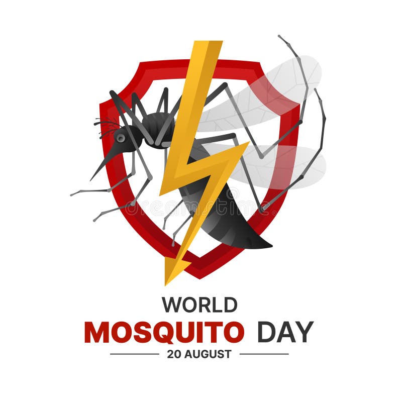 World Mosquito Day - Black Mosquito Charecter on Red Shield Frame with ...