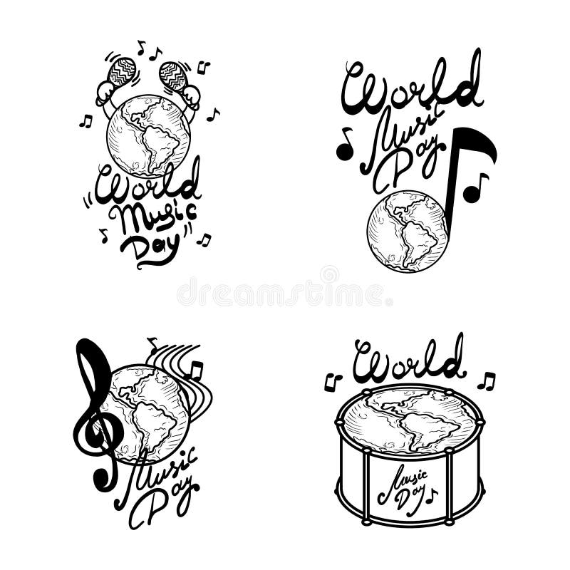 World Music Day Banner Set, Hand Drawn Style Stock Illustration ...