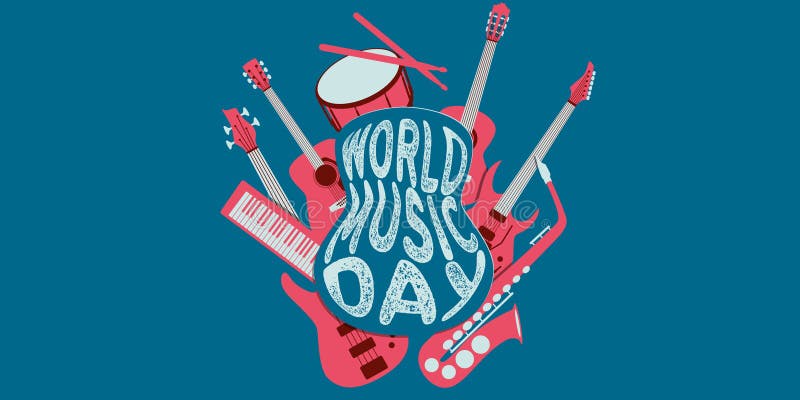 World Music Day Design Banner - Guitars and Instruments Illustration ...