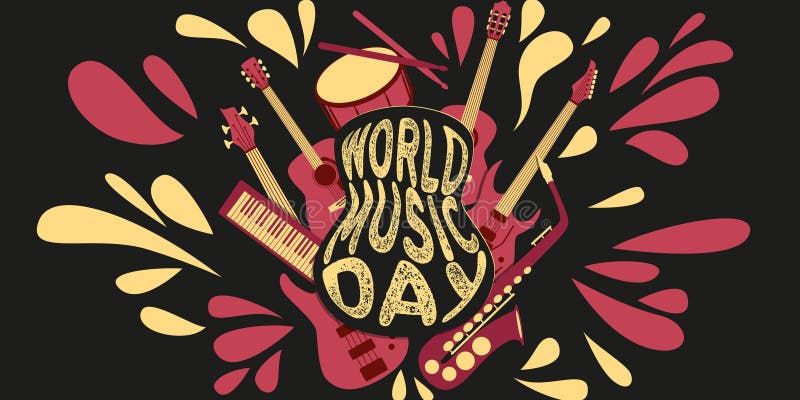 World Music Day Design Banner - Guitars and Instruments Illustration ...