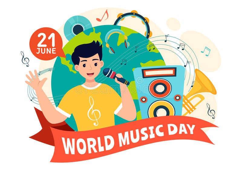 World Music Day Vector Illustration on 21 June with Various Musical ...