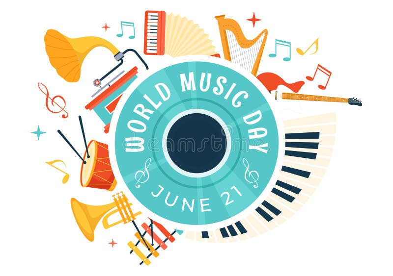 World Music Day Vector Illustration on 21 June with Various Musical ...