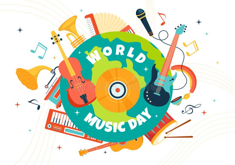 World Music Day Illustration with Various Musical Instruments and Notes ...