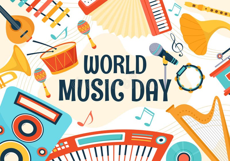World Music Day Vector Illustration on 21 June with Various Musical ...