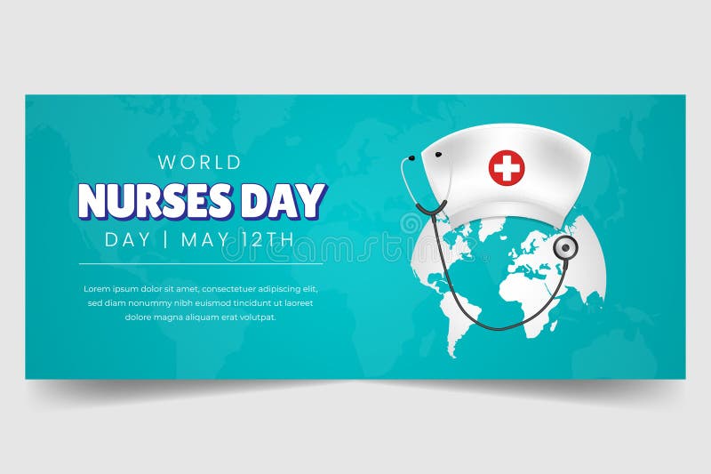 World Nurses Day May 12th Horizontal Banner with Hat Stethoscope and ...