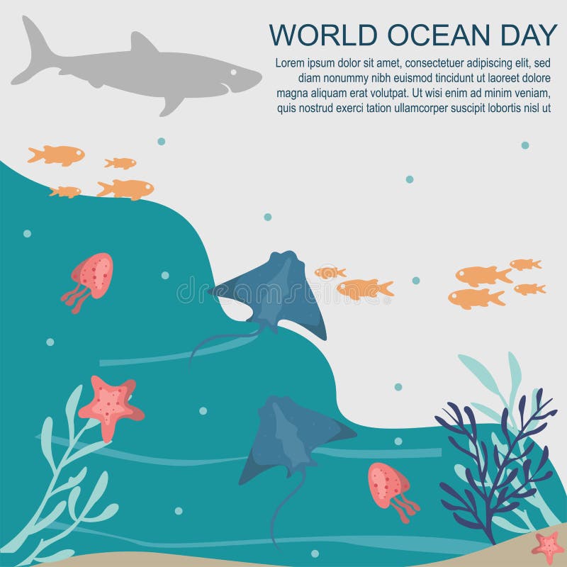 World Ocean Day Design with Underwater Ocean, Simple Design Stock ...