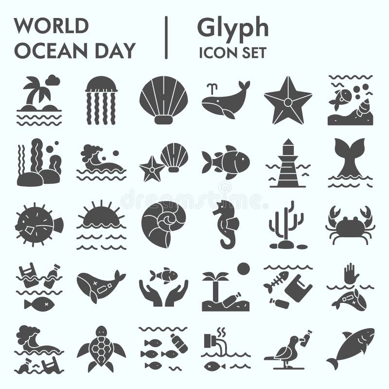 Ocean Solid Icon Set, Nautical Symbols Collection or Sketches. Marine ...