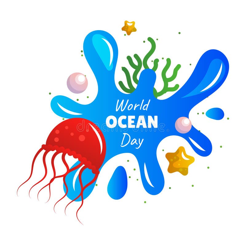 World Ocean Day Vector Cartoon Illustration Stock Vector - Illustration ...