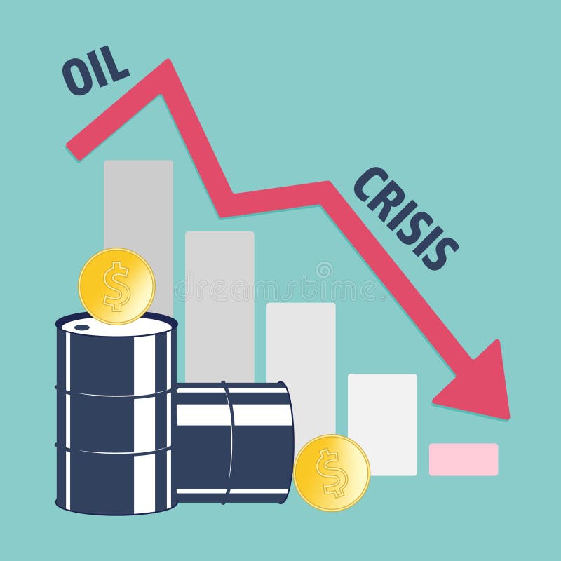 World Oil Crisis. Graph with Down Arrow, Halons with Oil and Dollar ...