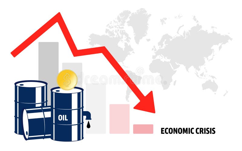World Oil Crisis. Graph with Down Arrow and World Map, Halons with Oil ...