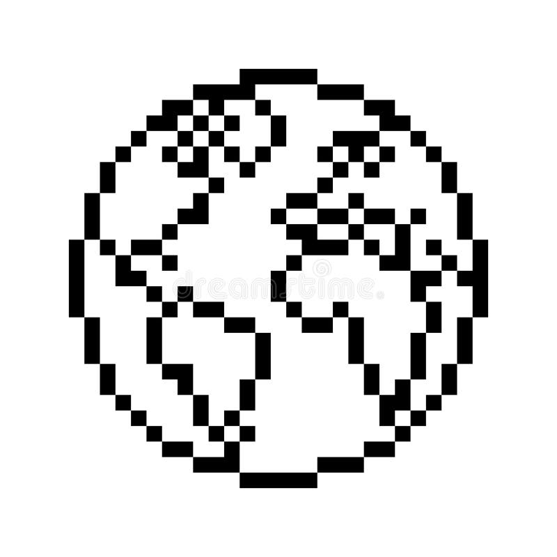 World Outline Pixel Art Icon Stock Illustration - Illustration of sign ...