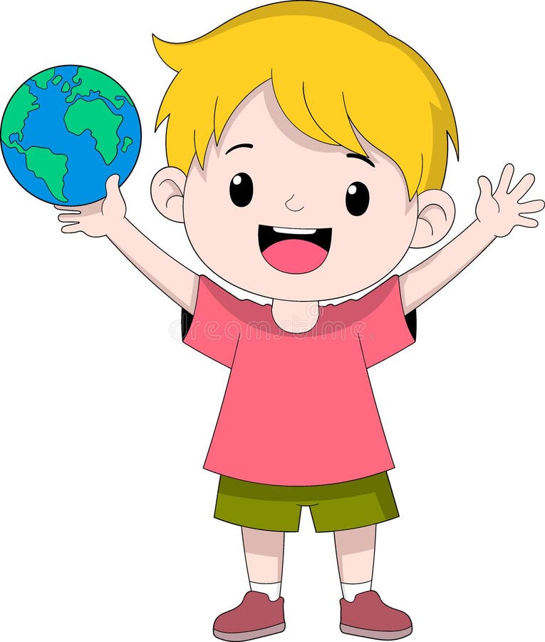 World Peace Cartoon: Happy Boy with Globe Stock Vector - Illustration ...