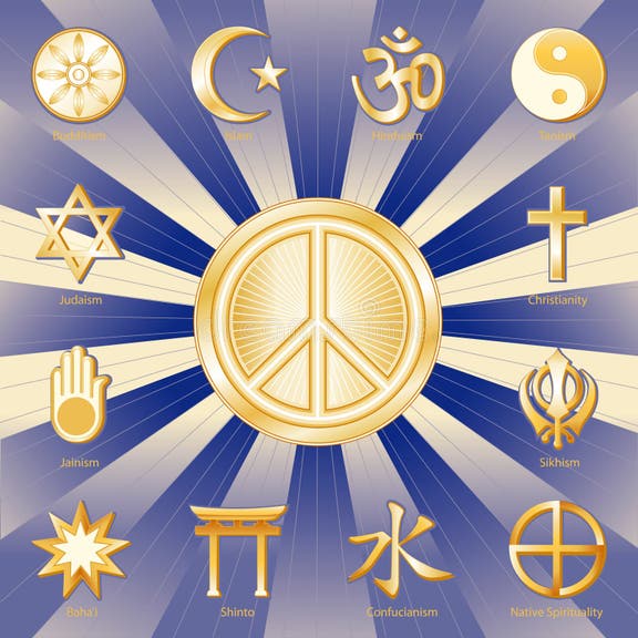 World Peace, Many Faiths and Religions, Gold Ray Background Stock ...