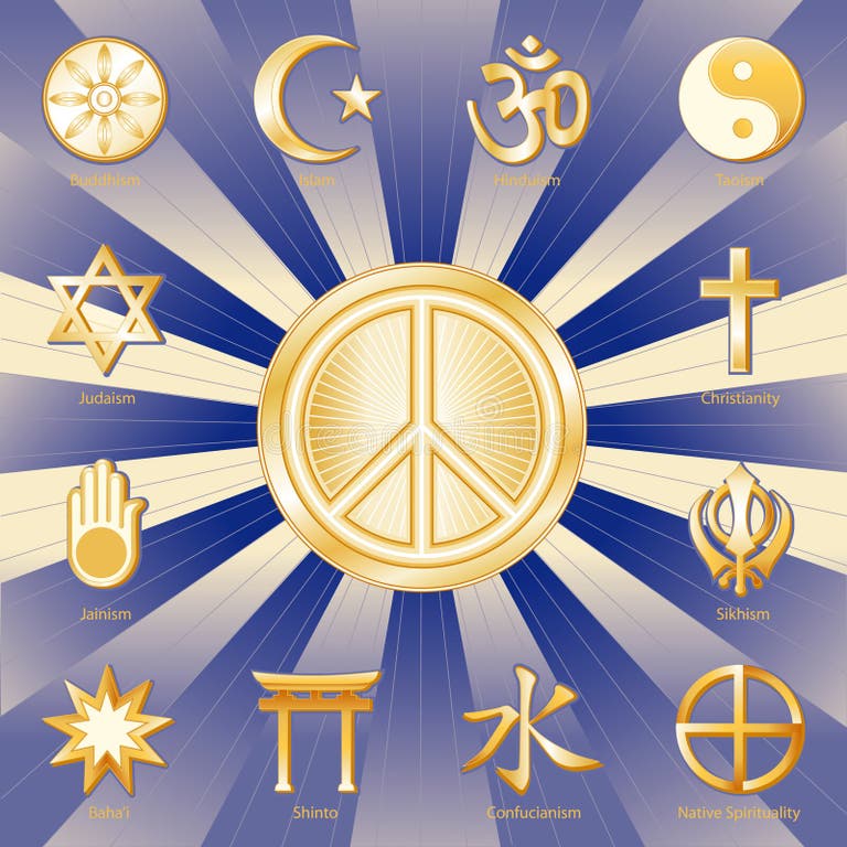 World Peace, Many Faiths and Religions, Gold Ray Background Stock ...