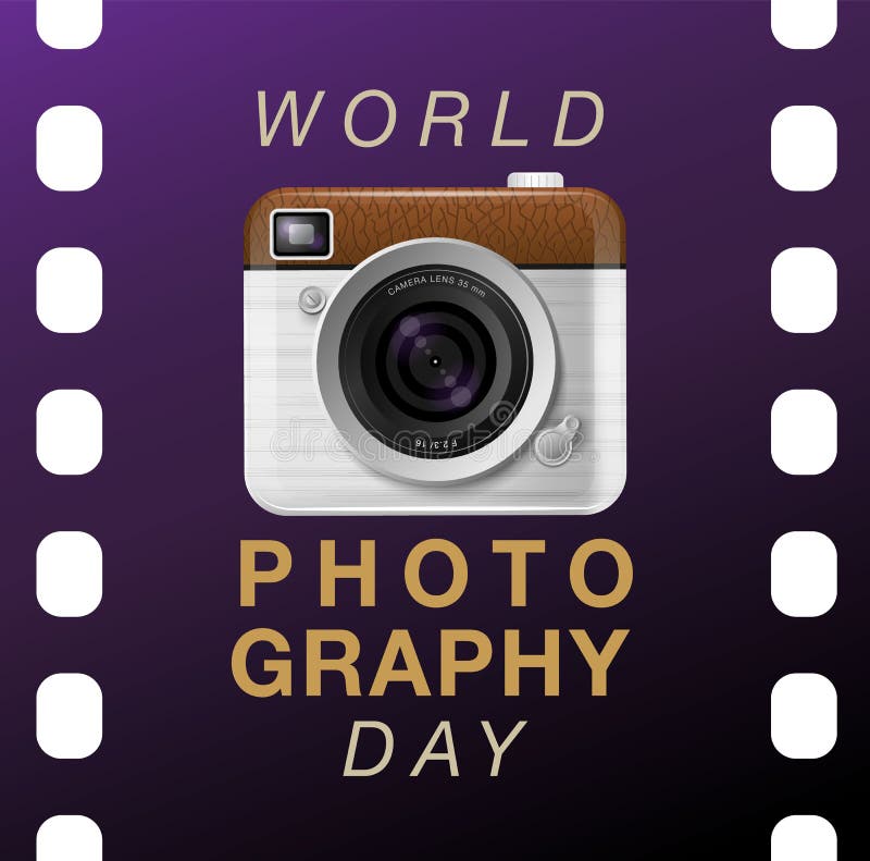 World Photography Day , Vector, Vintage Camera, Logo, Typography Stock ...