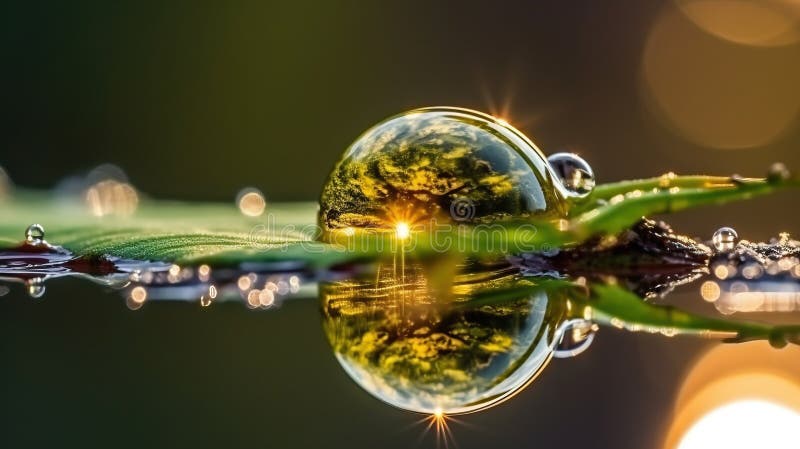 World Photography Day, Forest Reflection in Dewdrop on Green Leaf. AI ...