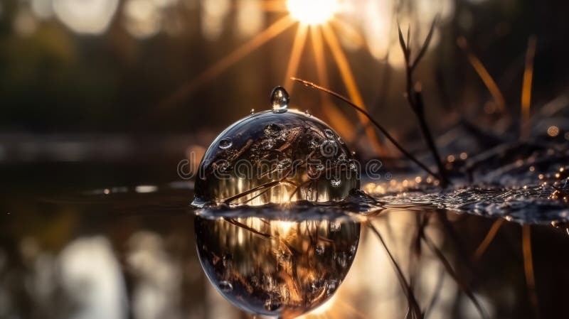 World Photography Day, Forest Reflection in Dewdrop on Green Leaf. AI ...