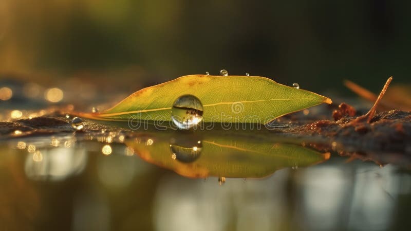 World Photography Day, Forest Reflection in Dewdrop on Green Leaf. AI ...