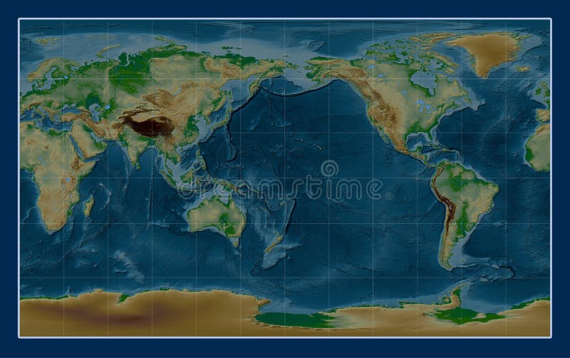 World Physical Map - 180 PM. Compact Miller Stock Illustration ...