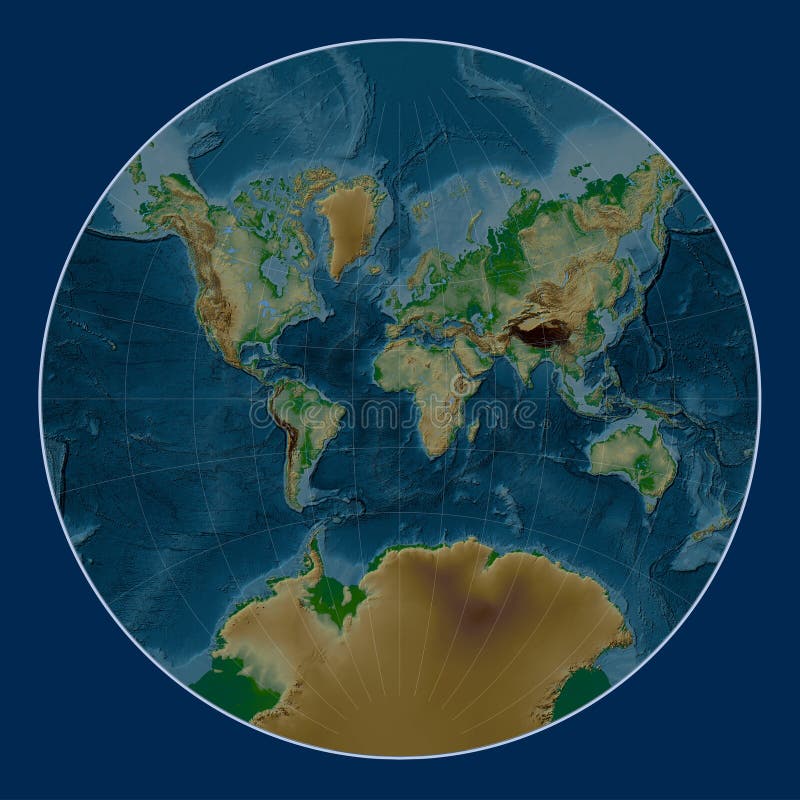 World Map. Physical. Robinson Projection. Meridian: 0 Stock ...