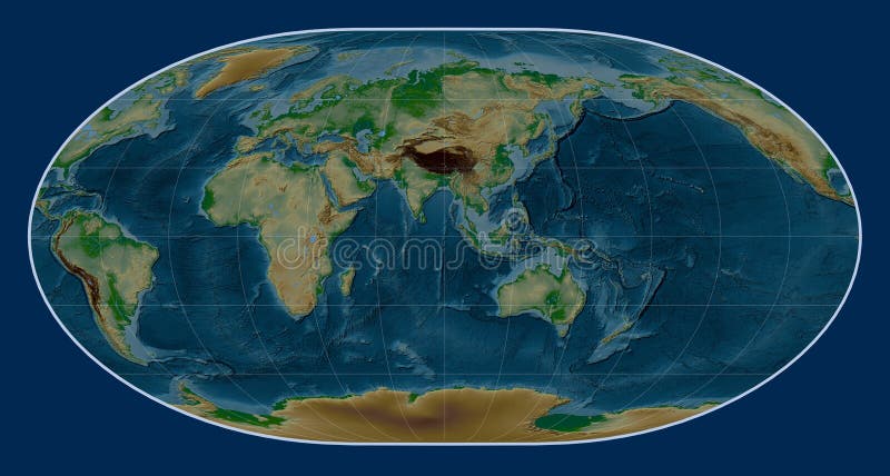 World Physical Map - 90 PM. Loximuthal Stock Illustration ...