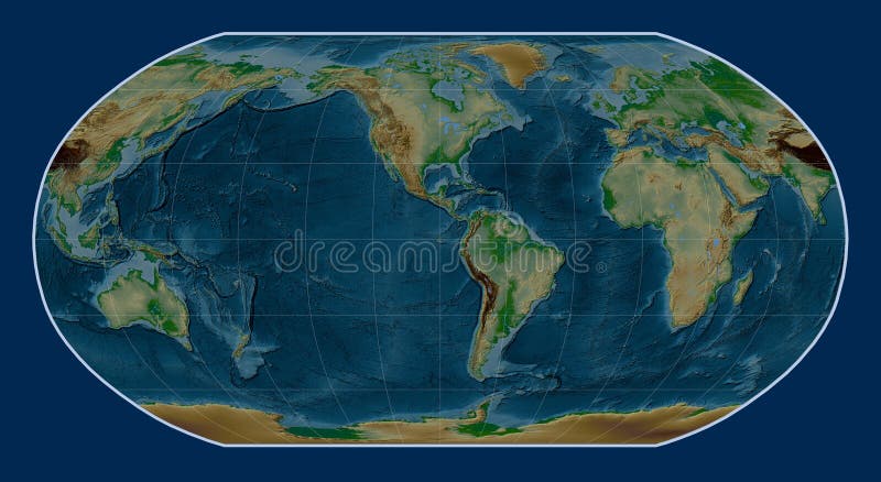 World Map. Physical. Robinson Projection. Meridian: 180 Stock ...