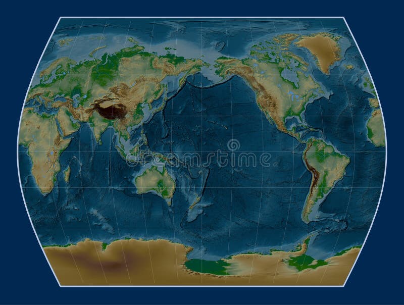 World Physical Map - 180 PM. Times Stock Illustration - Illustration of ...