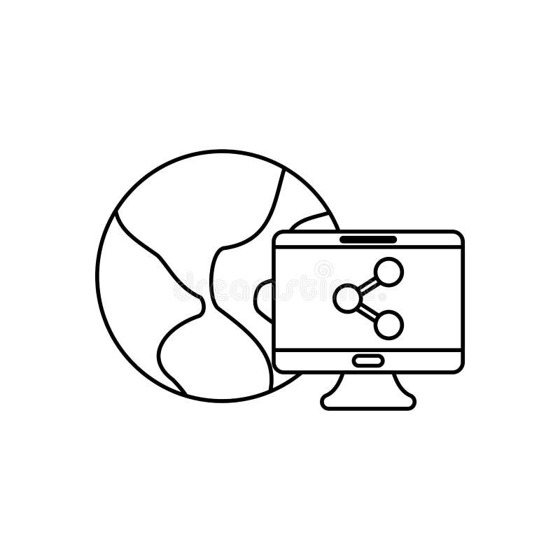 World Planet with Desktop Computer with Share Symbol Stock Illustration ...