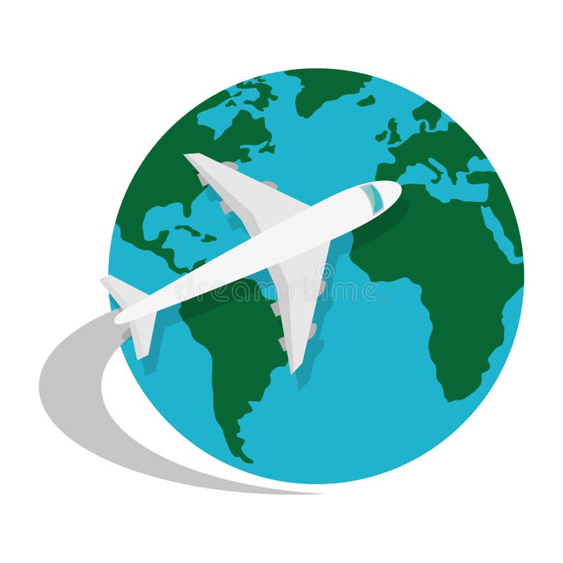 World Planet Earth with Airplane Isolated Icon Stock Illustration ...