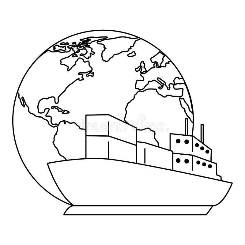 World Planet Earth with Cargo Ship Stock Illustration - Illustration of ...