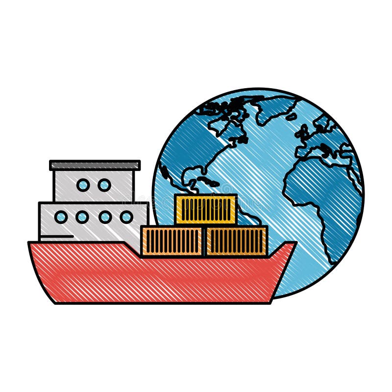 World Planet Earth with Cargo Ship Stock Illustration - Illustration of ...