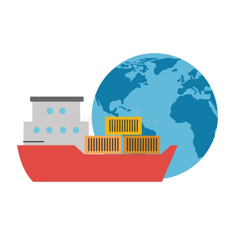 World Planet Earth with Cargo Ship Stock Illustration - Illustration of ...