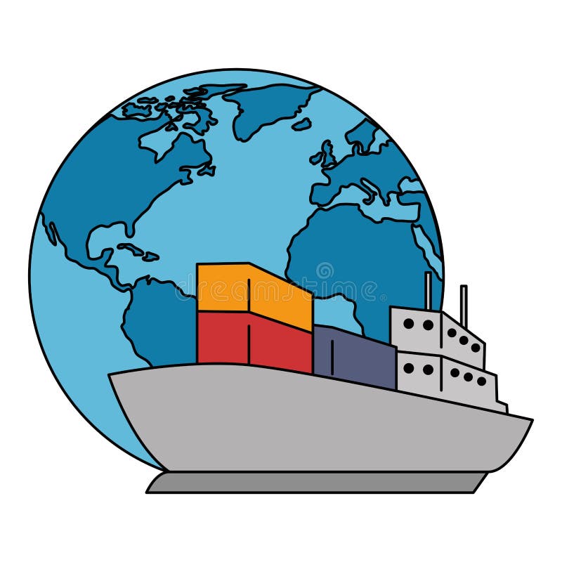 World Planet Earth with Cargo Ship Stock Illustration - Illustration of ...