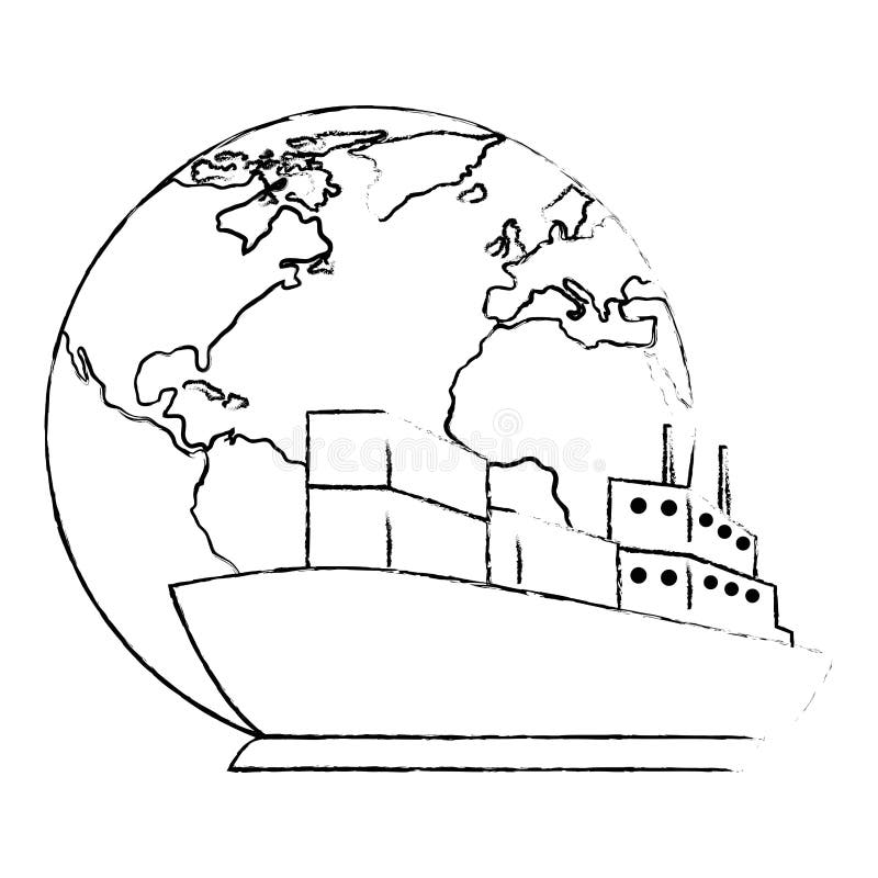 World Planet Earth with Cargo Ship Stock Illustration - Illustration of ...