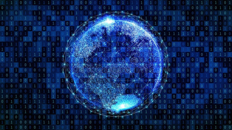 World. Planet Earth with Digital Computer Network Connection Lines and Binary Code Number in ...
