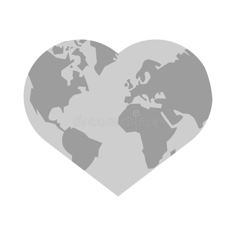 World Planet Earth With Heart Shape Monochrome Icon Stock Vector