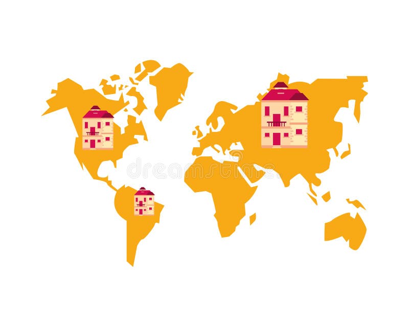 World Planet Earth Maps with Buildings Stock Vector - Illustration of ...