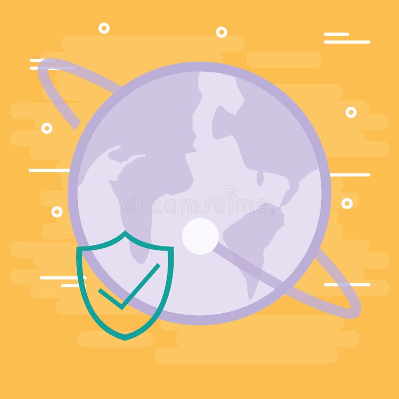 World Planet Earth with Shield Stock Vector - Illustration of simple ...