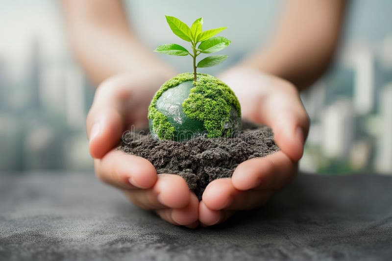 World planet in the hand stock illustration. Illustration of leaf ...