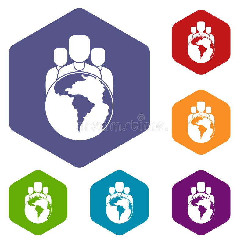 World Planet and People Icons Set Hexagon Stock Vector - Illustration ...