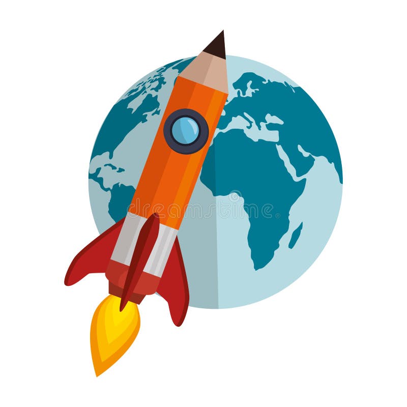 World planet with rocket stock illustration. Illustration of space ...