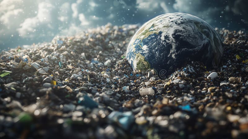 The World among the Plastic Garbage. Plastic Pollution Concept Stock ...