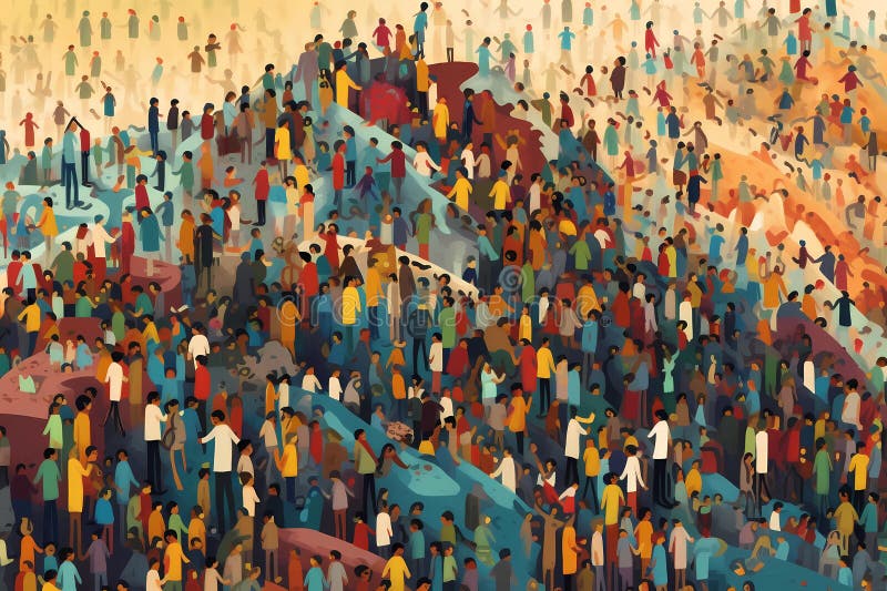 World Population Day a Colorful Crowd of People are Shown in a Large ...