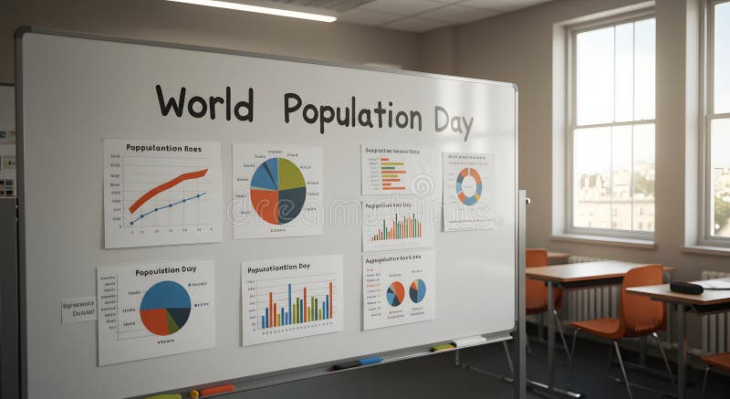 World Population Day Data Charts on Whiteboard in Classroom Stock Image ...