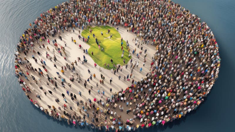 World Population Day. a Group of People on the Map of the Planet Earth ...