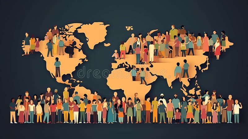 World Population Day. Group of Different People, Dark Background. AI ...