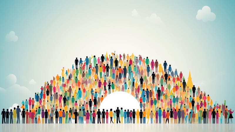 World Population Day. a Group of People on the Map of the Planet Earth ...